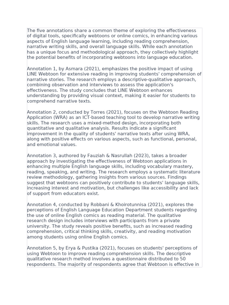 The five annotations share a common theme of exploring the ...