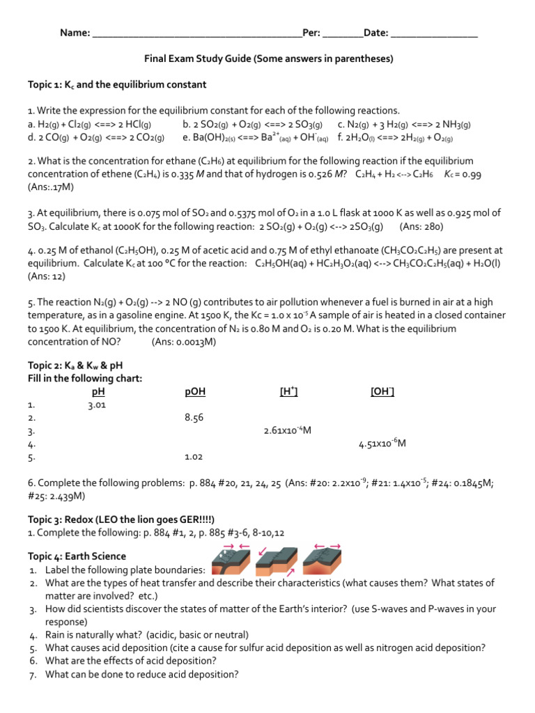 Final Exam Study Guide | PDF | Acid | Ph