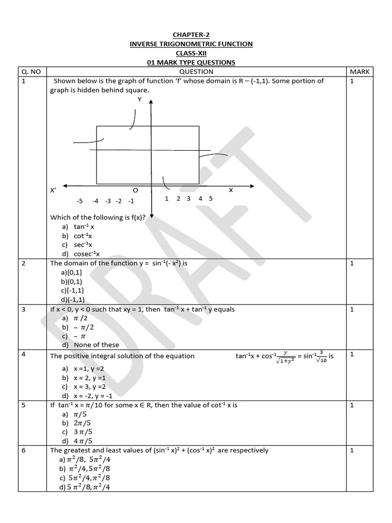 1 Mark Type (Inverse Trigonometric Functions) | PDF | Function ...