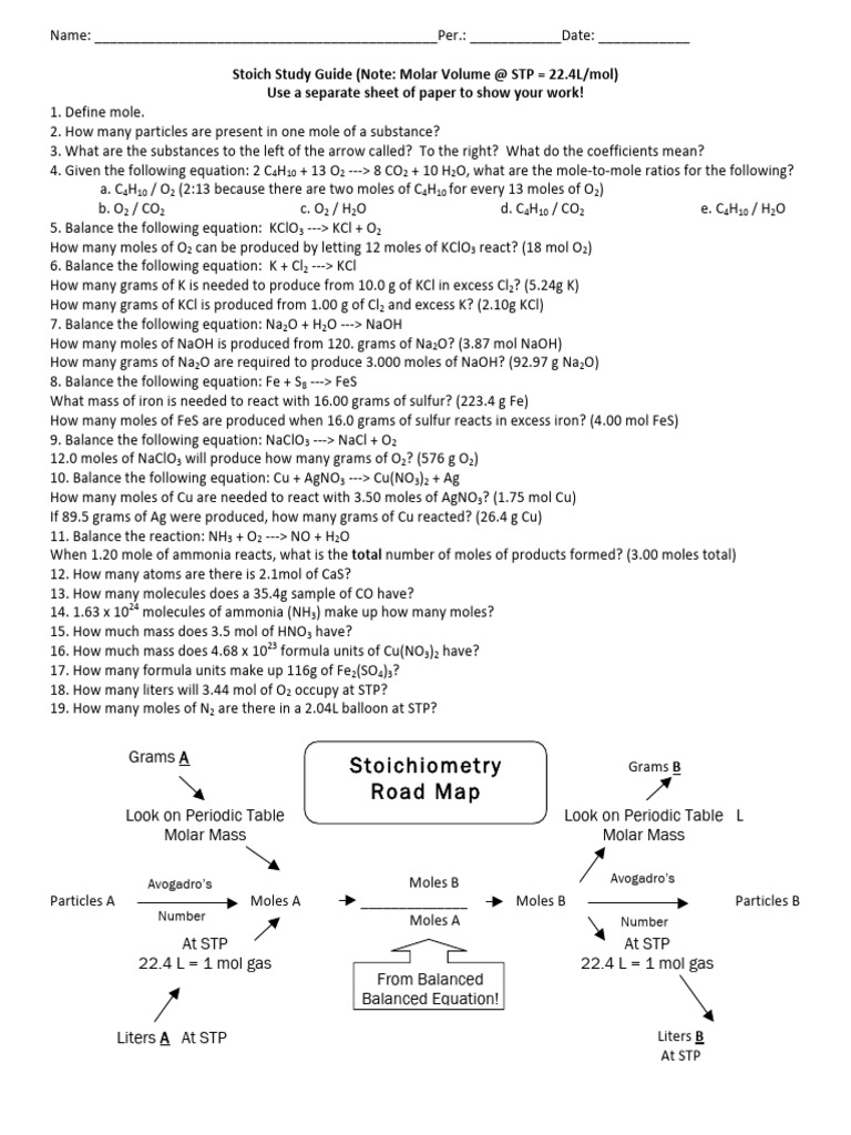 Final Study Guide 1 - Stoich Review2 | PDF | Mole (Unit) | Stoichiometry