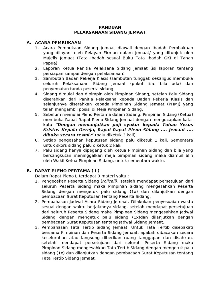 Panduan Sidang Jemaat Suput | PDF