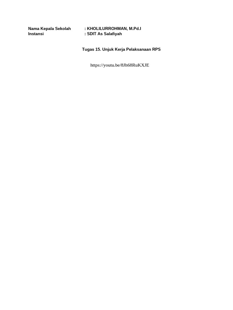 Tugas 15. Unjuk Kerja Pelaksanaan RPS | PDF