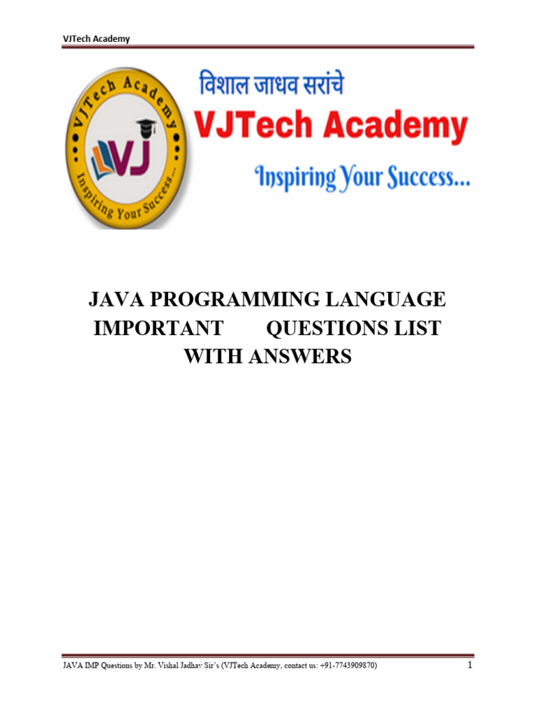 Java Lang IMP Questions by VJTech Academy | PDF | Constructor (Object ...