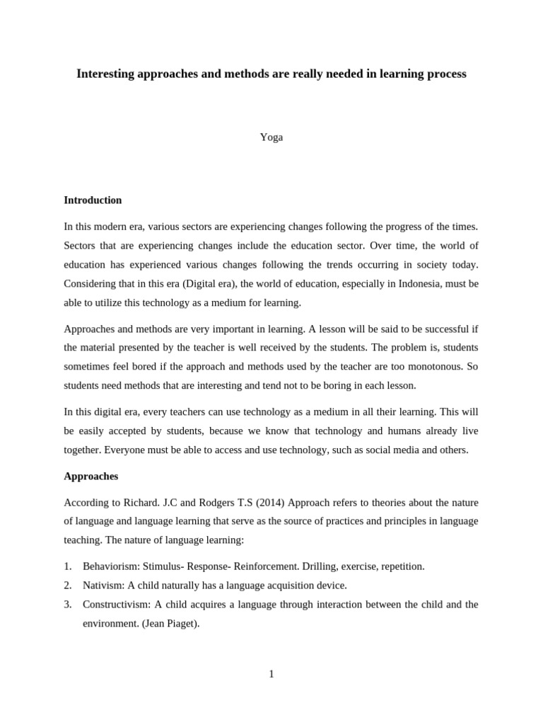 Interesting Approaches and Methods Are Really Needed in Learning Process | PDF | Learning ...