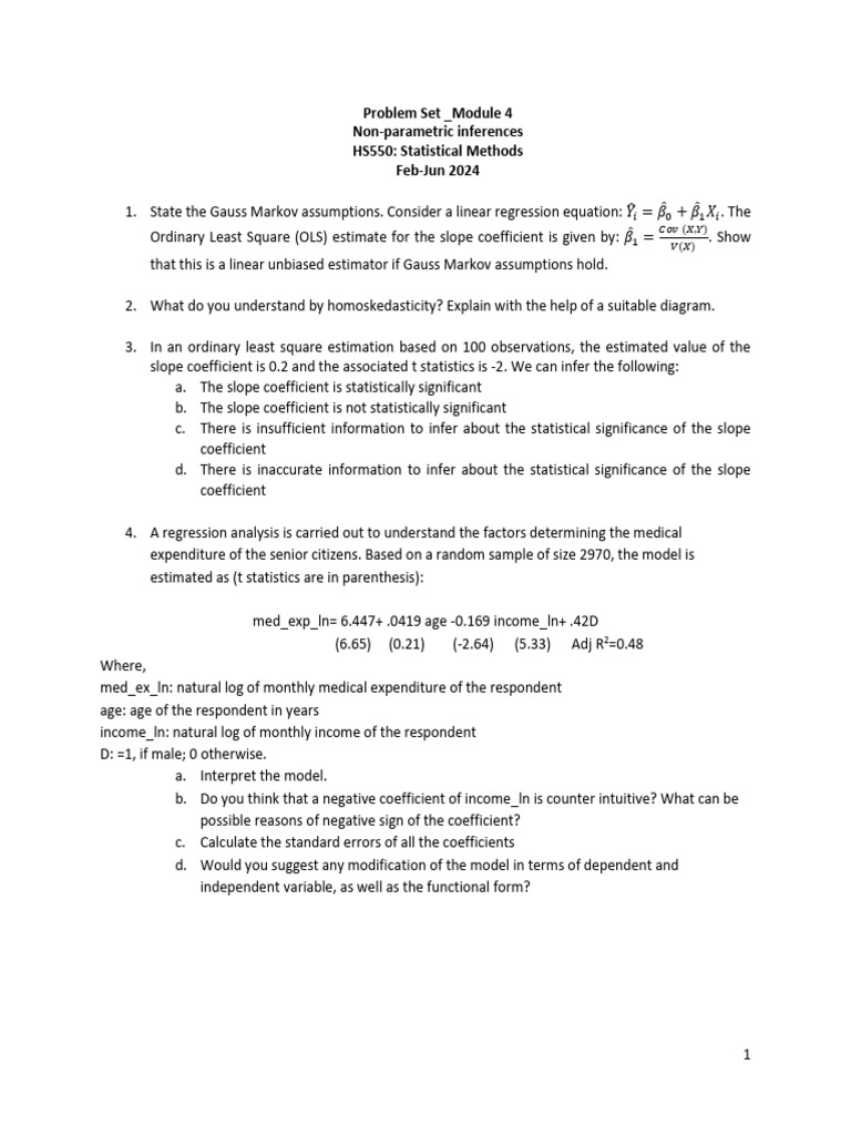 Problem Set -2023_M4 | PDF | Ordinary Least Squares | Statistics