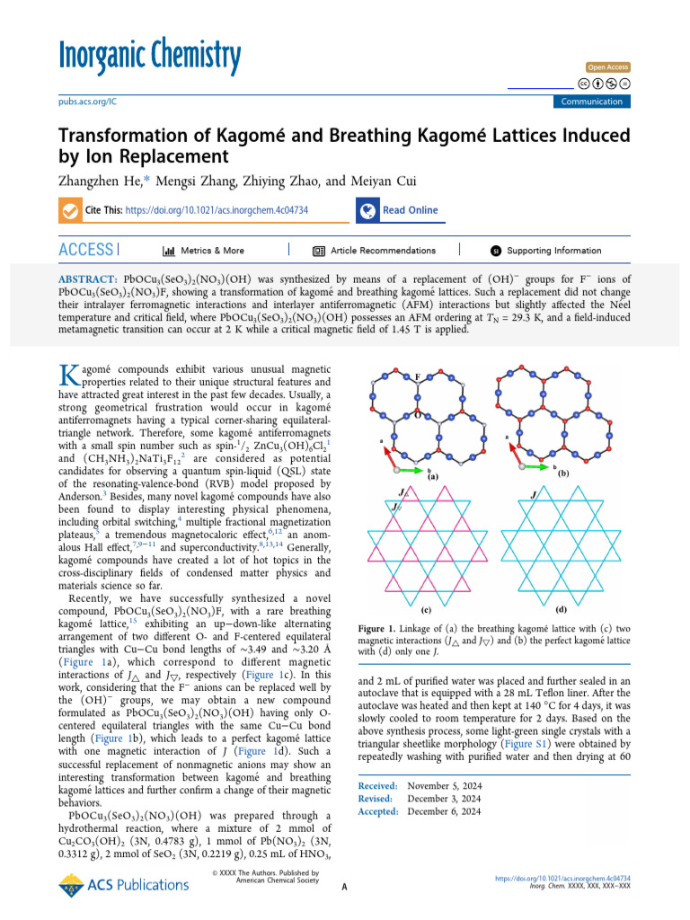 He Et Al 2024 Transformation of Kagomé and Breathing Kagomé Lattices Induced by Ion Replacement ...