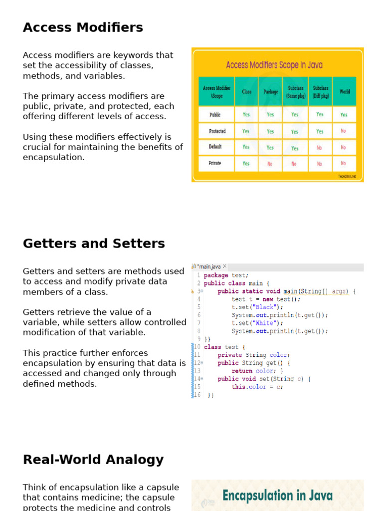 Encapsulation & Access Modifiers Guide | PDF