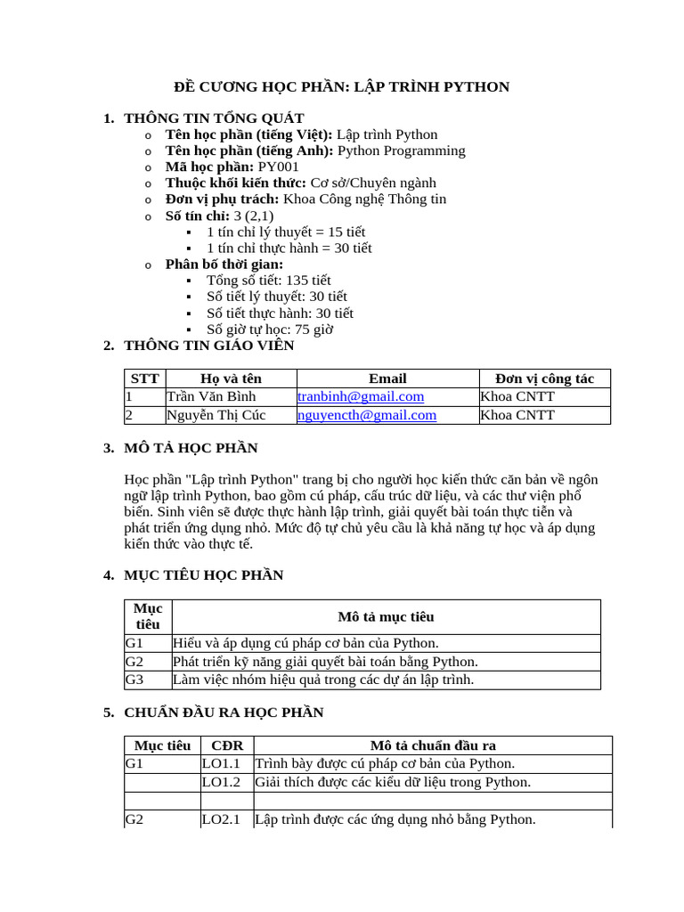 Đề Cương Học Phần Môn Lập Trình Python | PDF