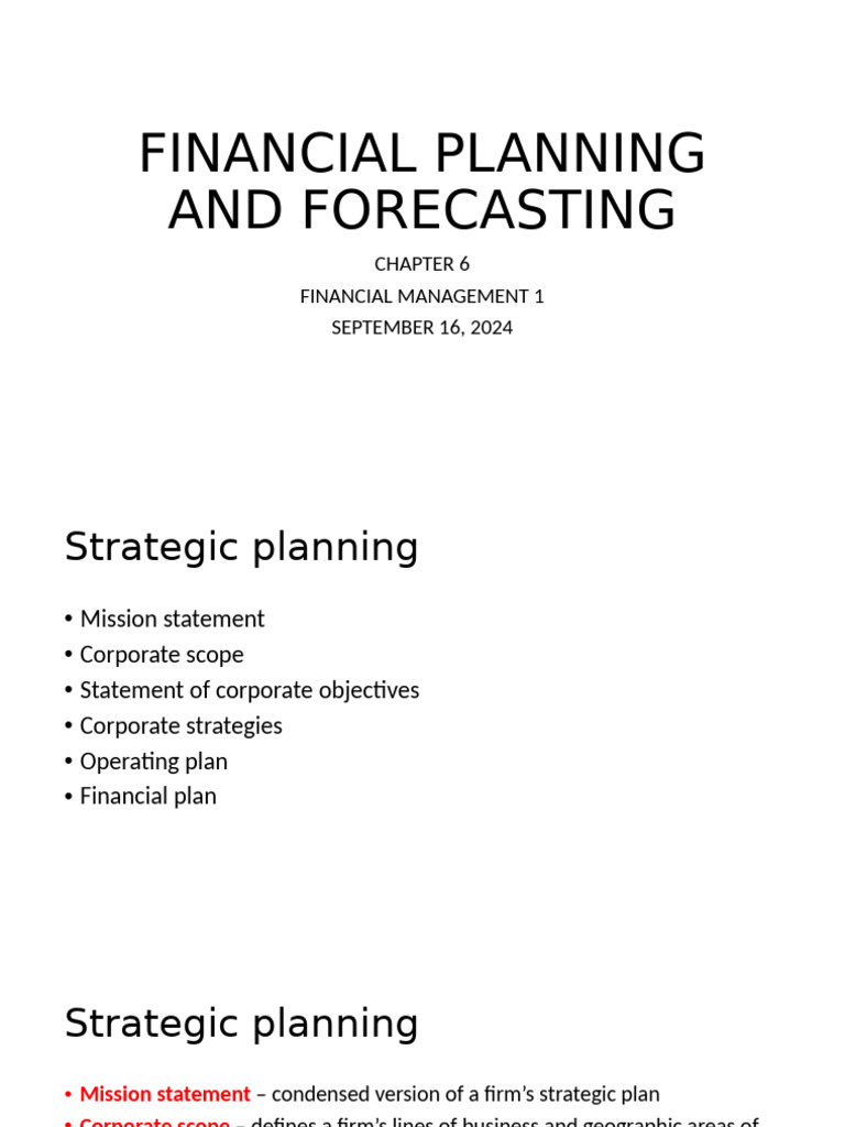 Finma1 Chapter 6 Financial Planning and Forecasting | PDF | Retained Earnings | Strategic Management