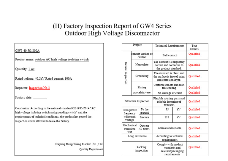 GW9 Factory Test Report | PDF | Switch | Voltage
