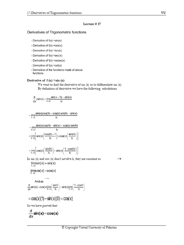 Lecture 17 Mth Pdf Trigonometric Functions Mathematical Analysis