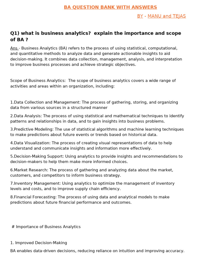 BA Question bank Solutions. | PDF | Analytics | Predictive Analytics