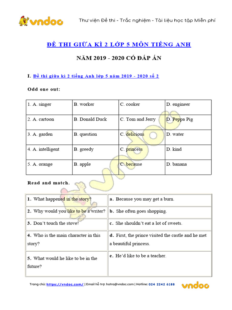 Bo de Thi Giua Hoc Ki 2 Tieng Anh Lop 5 Nam 2019 2020 | PDF | Snow White