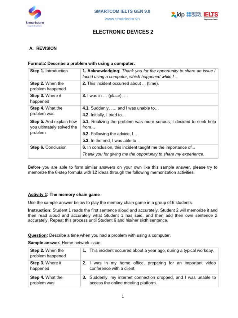 Speaking Part 2 - Electronic Device - Day 2 - Handout | PDF | Computing