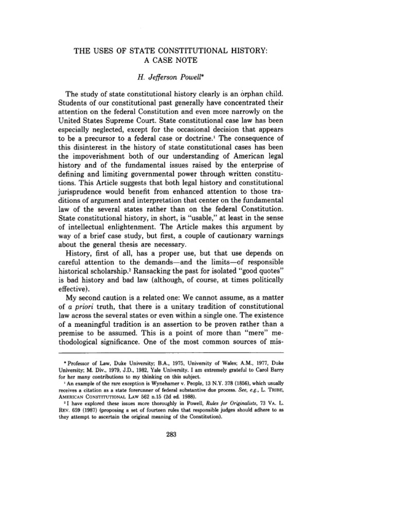 The Uses of State Constitutional History - A Case Note | PDF