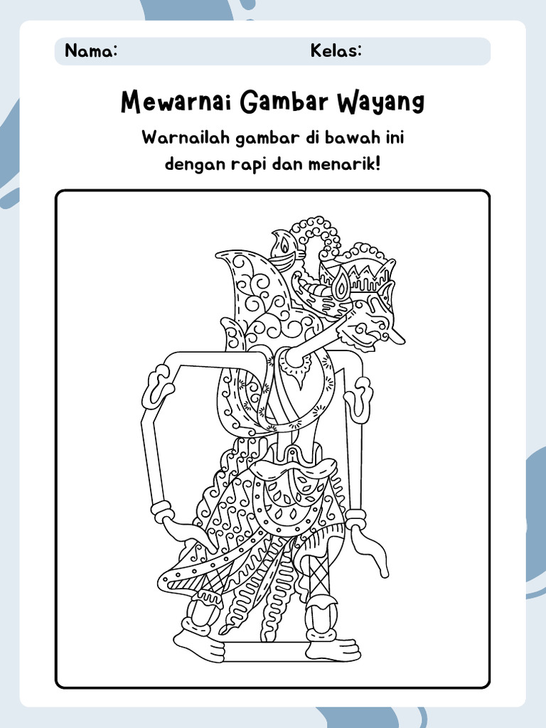 Mewarnai Gambar Wayang Lembar Kerja Biru Ilustratif | PDF