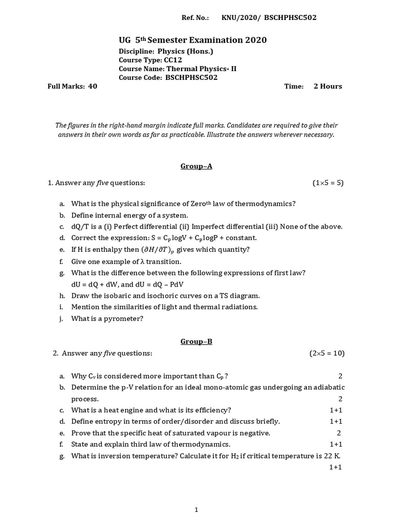 Thermal Physics II Exam Questions | PDF | Heat | Temperature