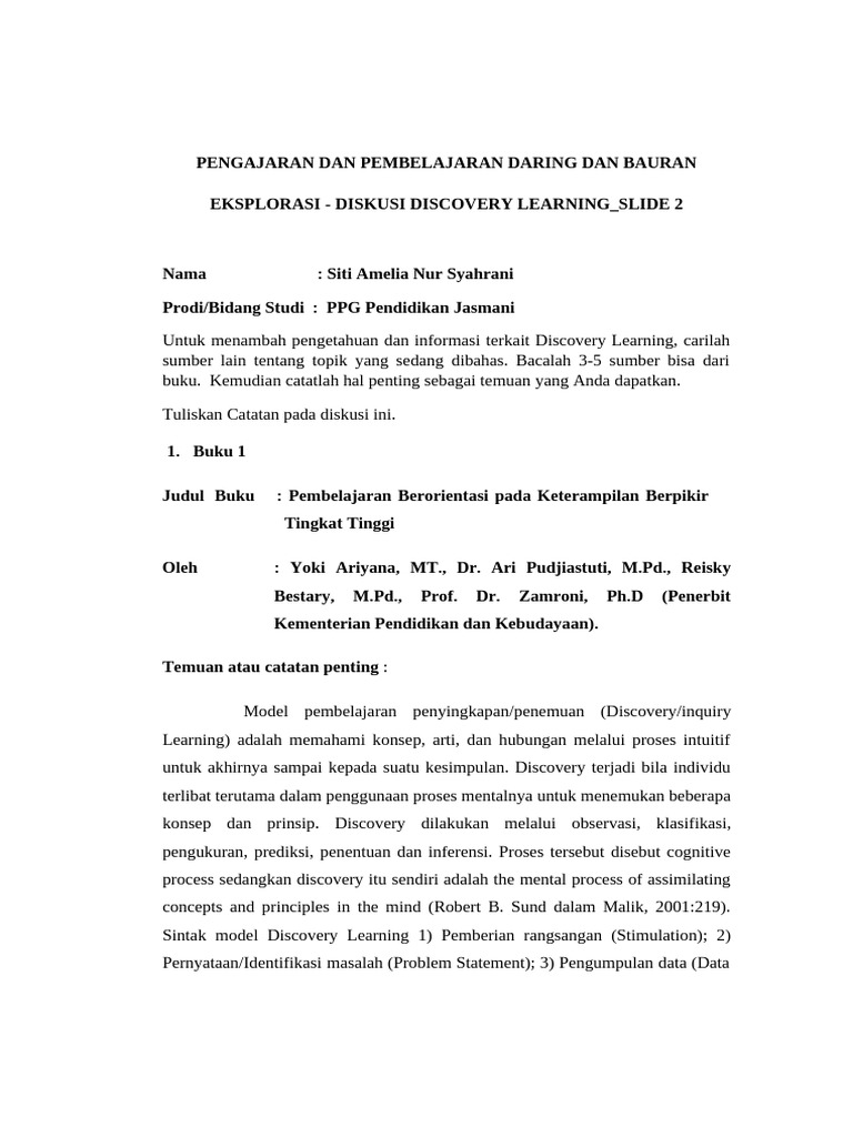 Eksplorasi - Diskusi Discovery Learning - SLIDE 2 - Siti Amelia N | PDF