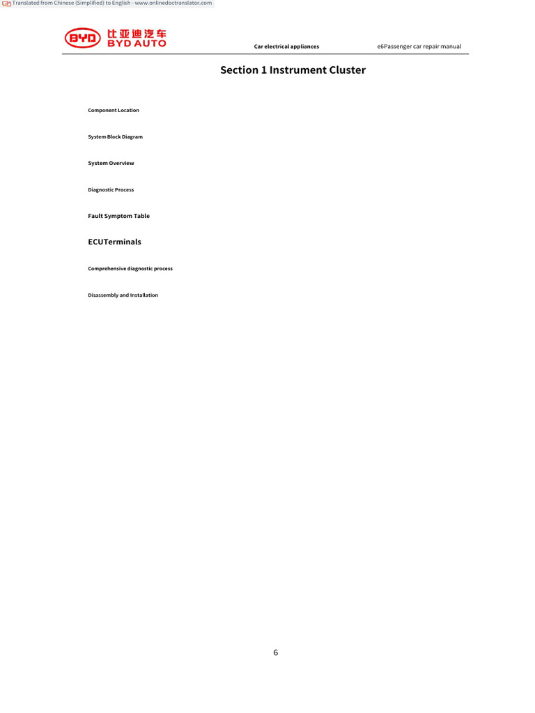 BYD E6 Instrument Cluster Manual | PDF | Electrical Connector | Switch