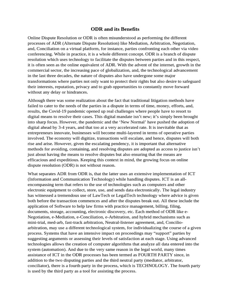 ODR and its Benefits | PDF | Alternative Dispute Resolution