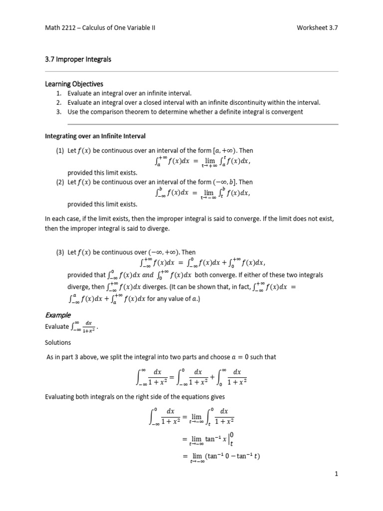 3.7 Improper Integrals1 | PDF | Integral | Limit (Mathematics)