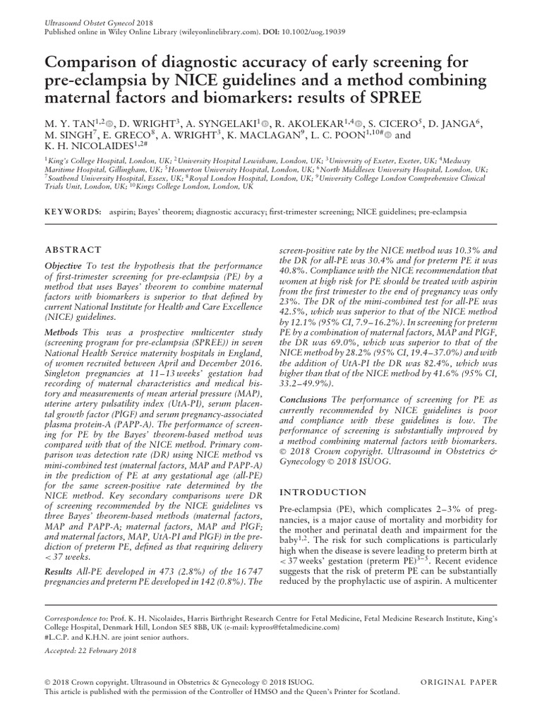 Comparison of Diagnostic Accuracy of Early Screening for Pre-eclampsia ...