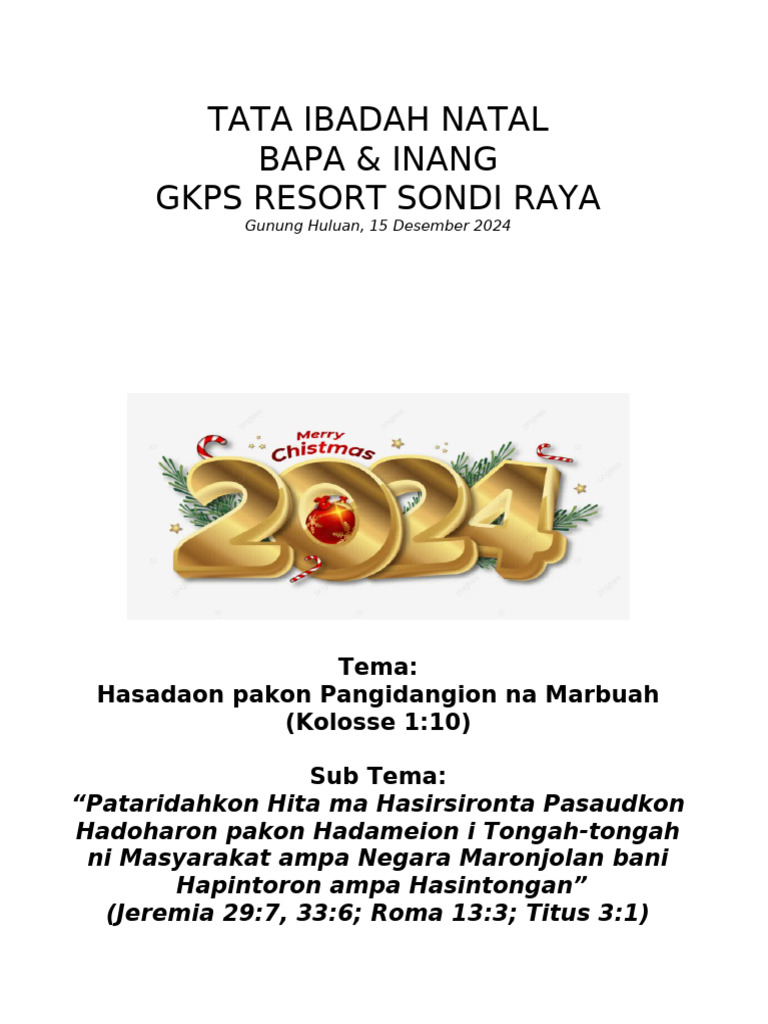 Tata Ibadah Natal Bapa - Inang 2024 | PDF