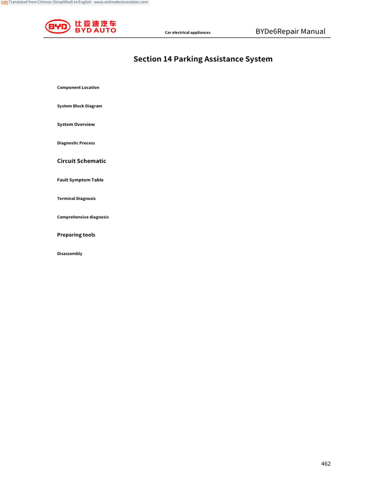 BYD Parking Assistance System | PDF | Switch | Electrical Connector