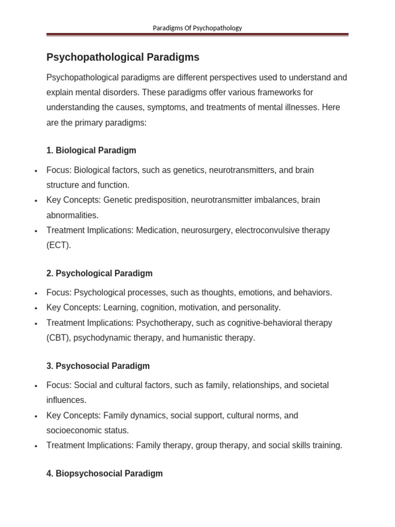 Understanding Psychopathology Paradigms | PDF | Psychotherapy ...