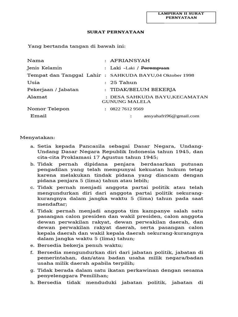 SURAT PERNYATAAN rekrut baru | PDF