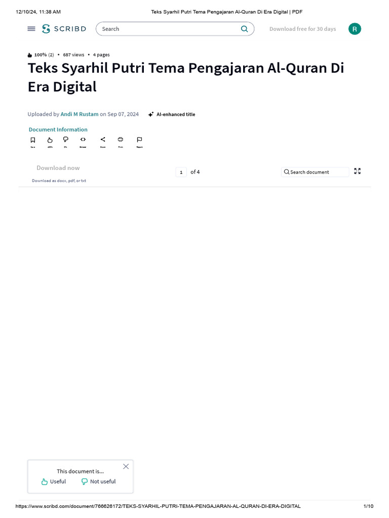 Teks Syarhil Putri Tema Pengajaran Al-Quran Di Era Digital - PDF | PDF | Scribd | Digital Technology
