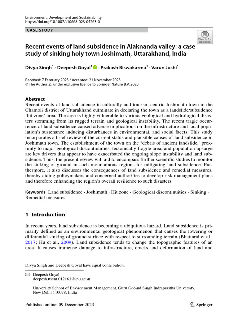 Causes of Land Subsidence in Joshimath | PDF | Landslide | Rock (Geology)