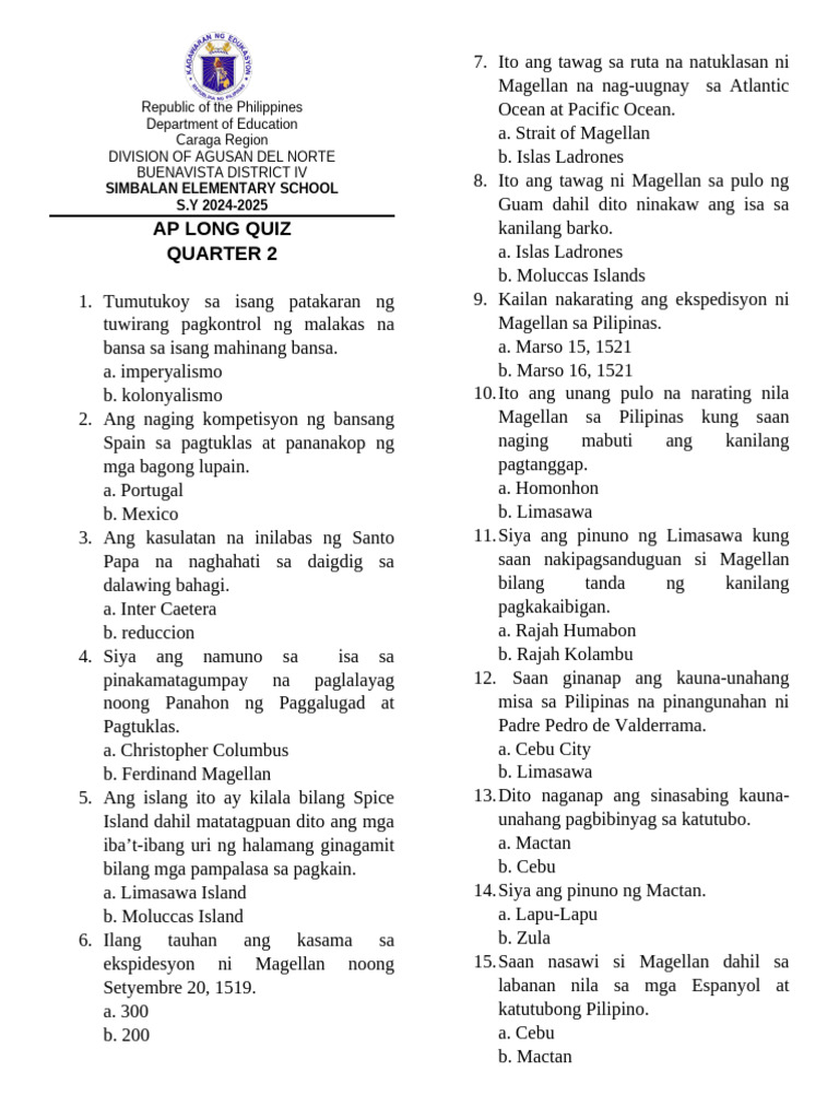 AP 2nd Quarter Exam | PDF