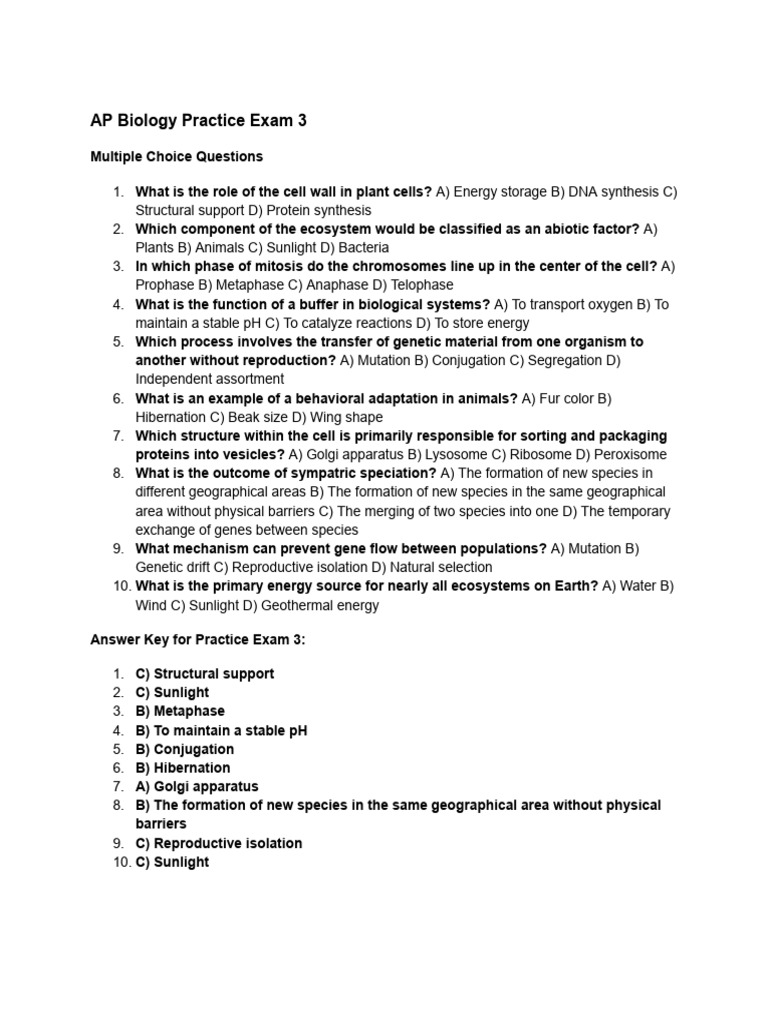 AP Biology Practice Exam 3 | PDF