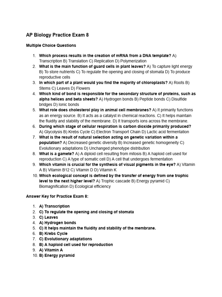 AP Biology Practice Exam 8 | PDF