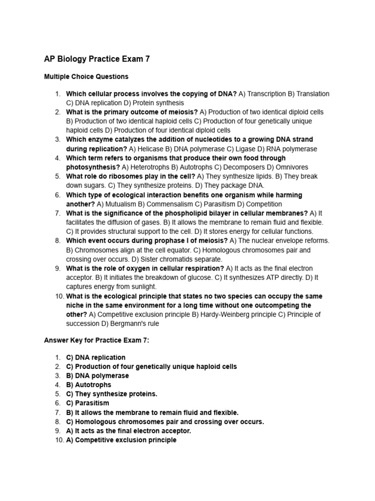 AP Biology Practice Exam 7 | PDF | Cell (Biology) | Dna