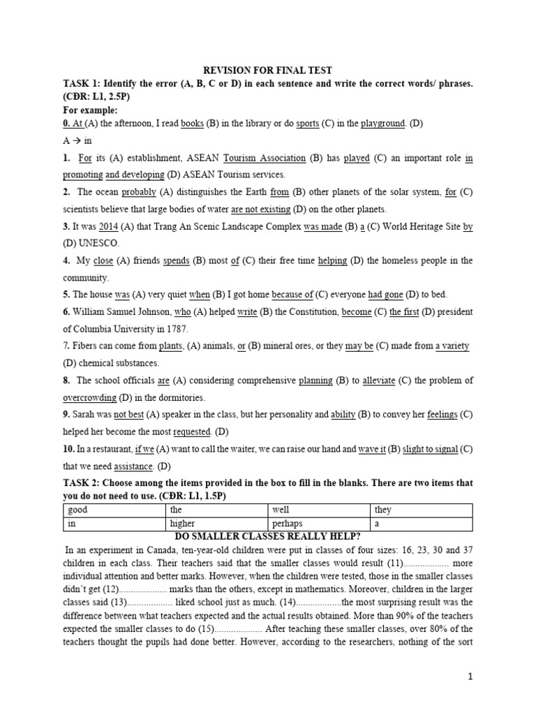 REVISION FOR FINAL TEST | PDF | Grammar | Syntax