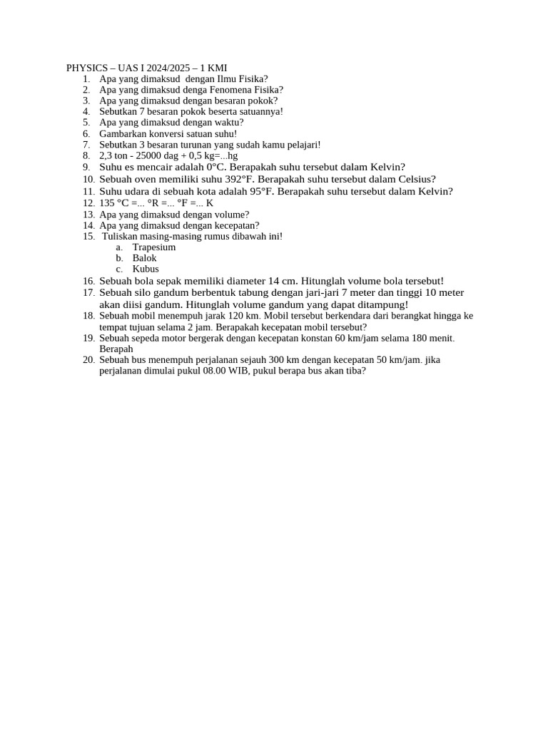 Fisika 1 - Uas I 2024 | PDF