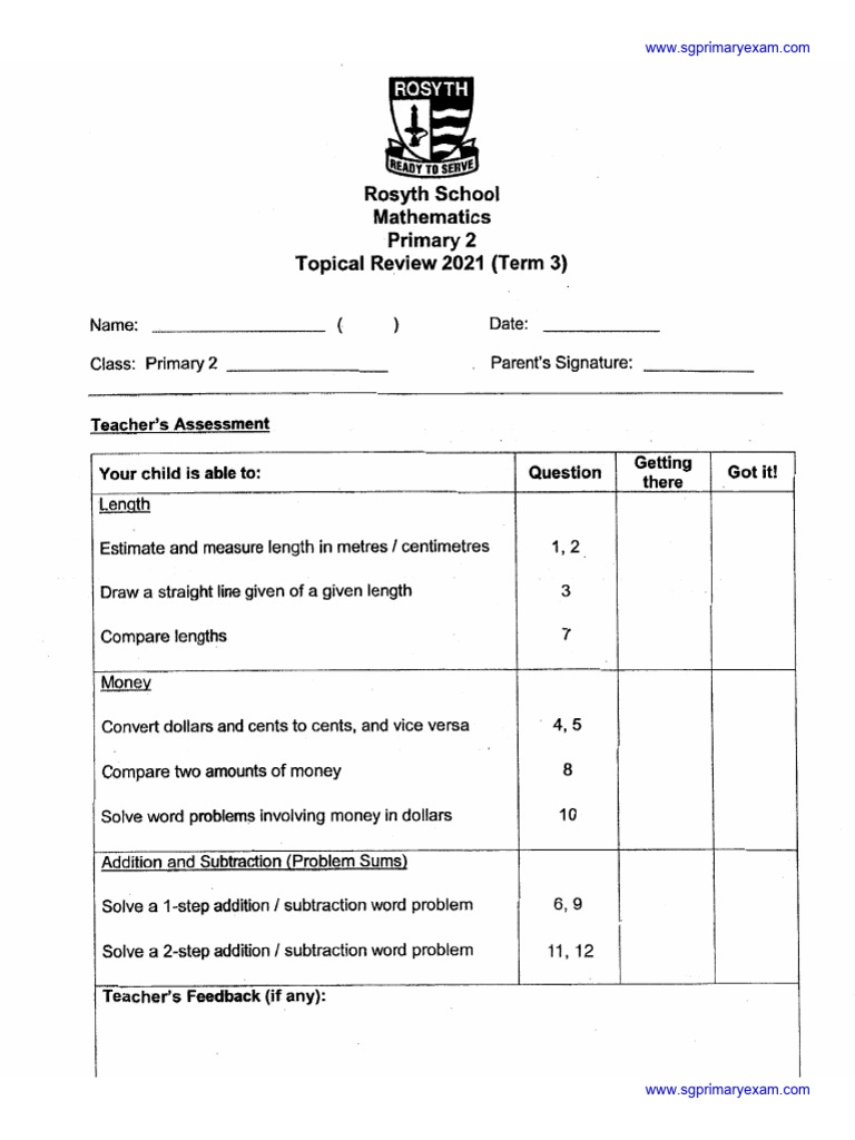 2021-P2-Maths-Topical Revision 3-Rosyth | PDF