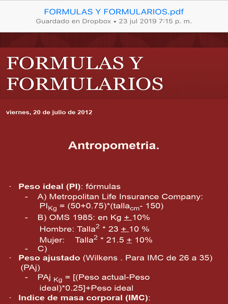 Formulas y Formularios | PDF | Índice de masa corporal | Obesidad
