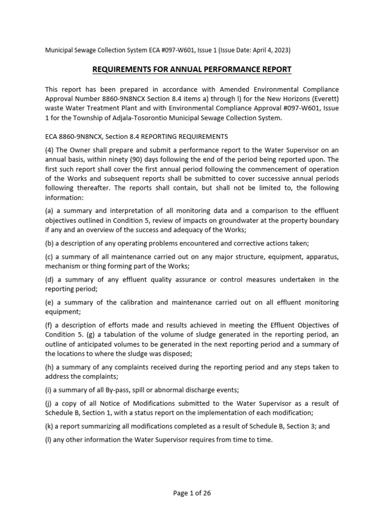 2023 Adjala-Tosorontio Wastewater Report | PDF | Sewage Treatment ...