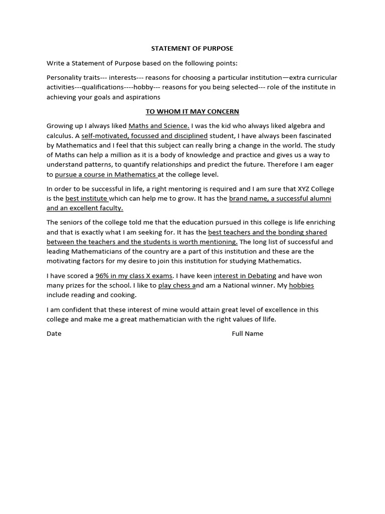 Statement of Purpose | PDF