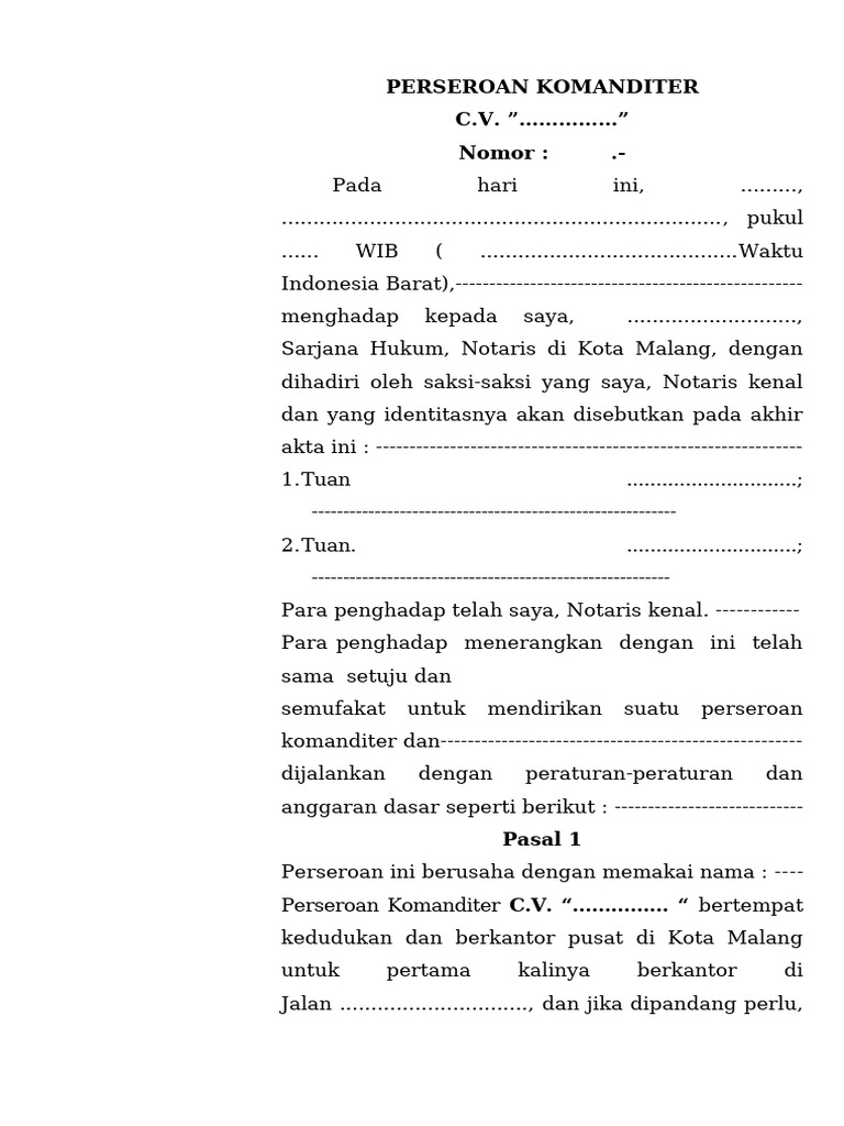 Contoh Akta Pendirian CV | PDF