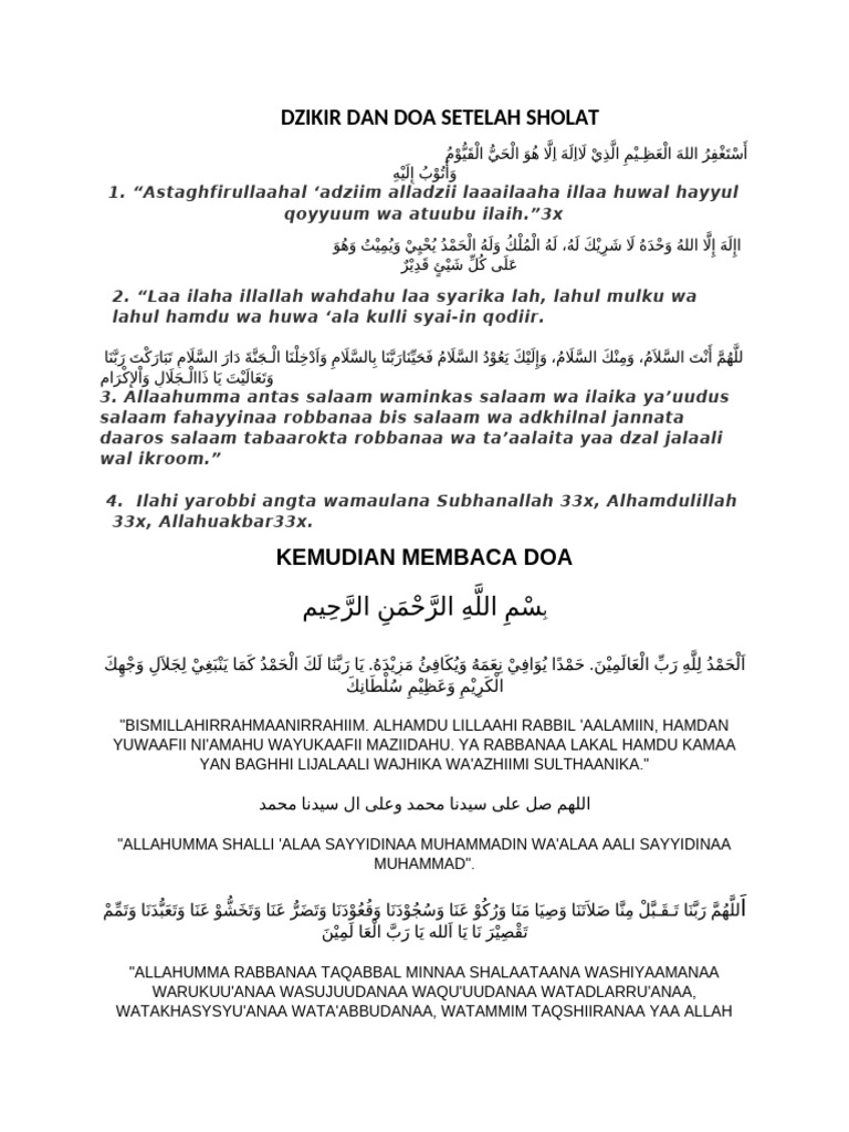 DZIKIR DAN DOA SETELAH SHOLAT | PDF