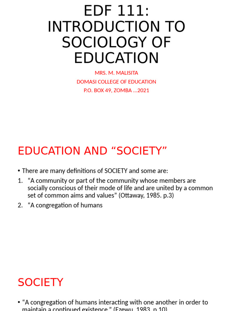PART_3_EDF_111_SOCIOLOGY_OF_EDU_NOTES | PDF | Socialization | Communication