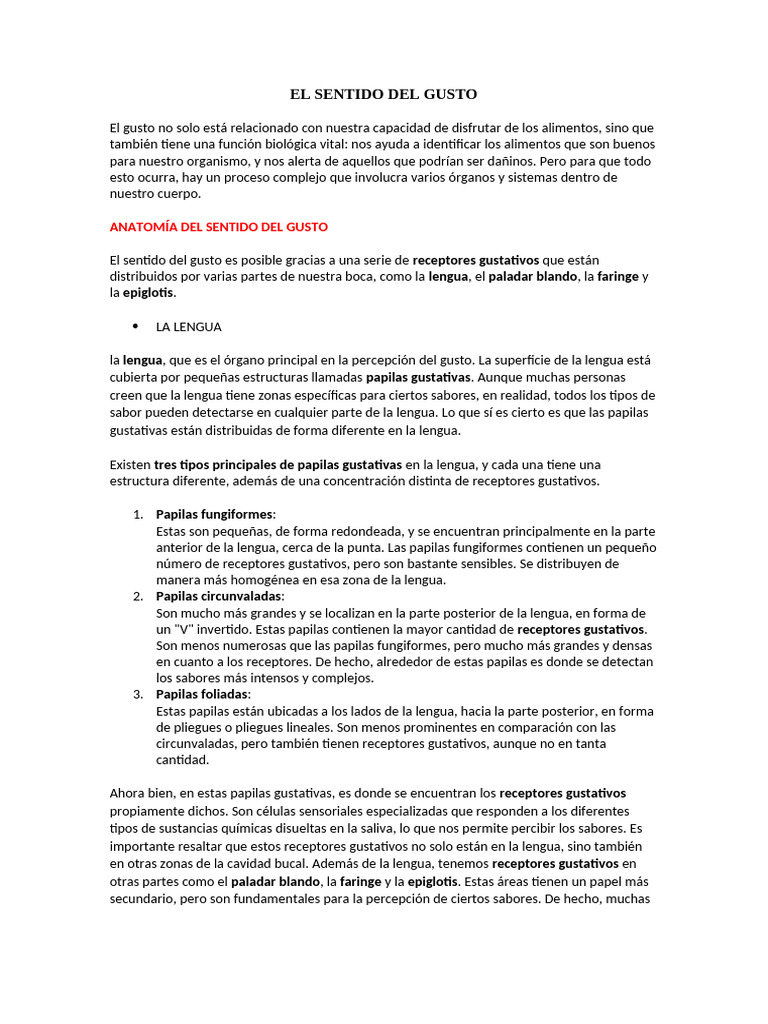 El Sentido Del Gusto | PDF | Gusto | Neurociencia
