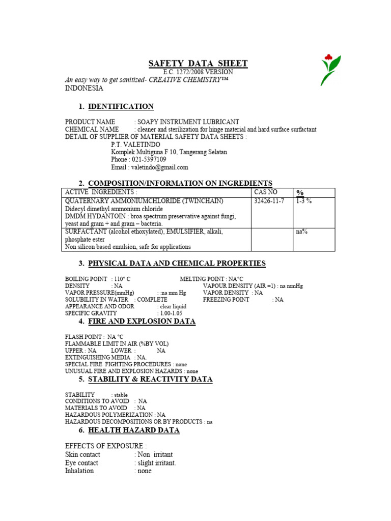 Sds Soapy Instrument Lubricant | PDF | Sodium | Emulsion