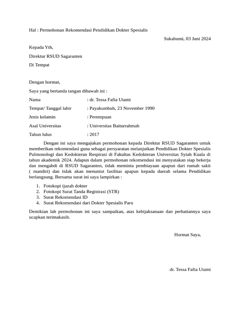 Surat Permohonan Rekom Rsud | PDF