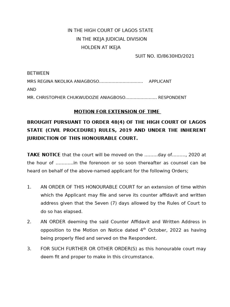 Motion for Extension of Time in Court | PDF | Lawsuit | Affidavit