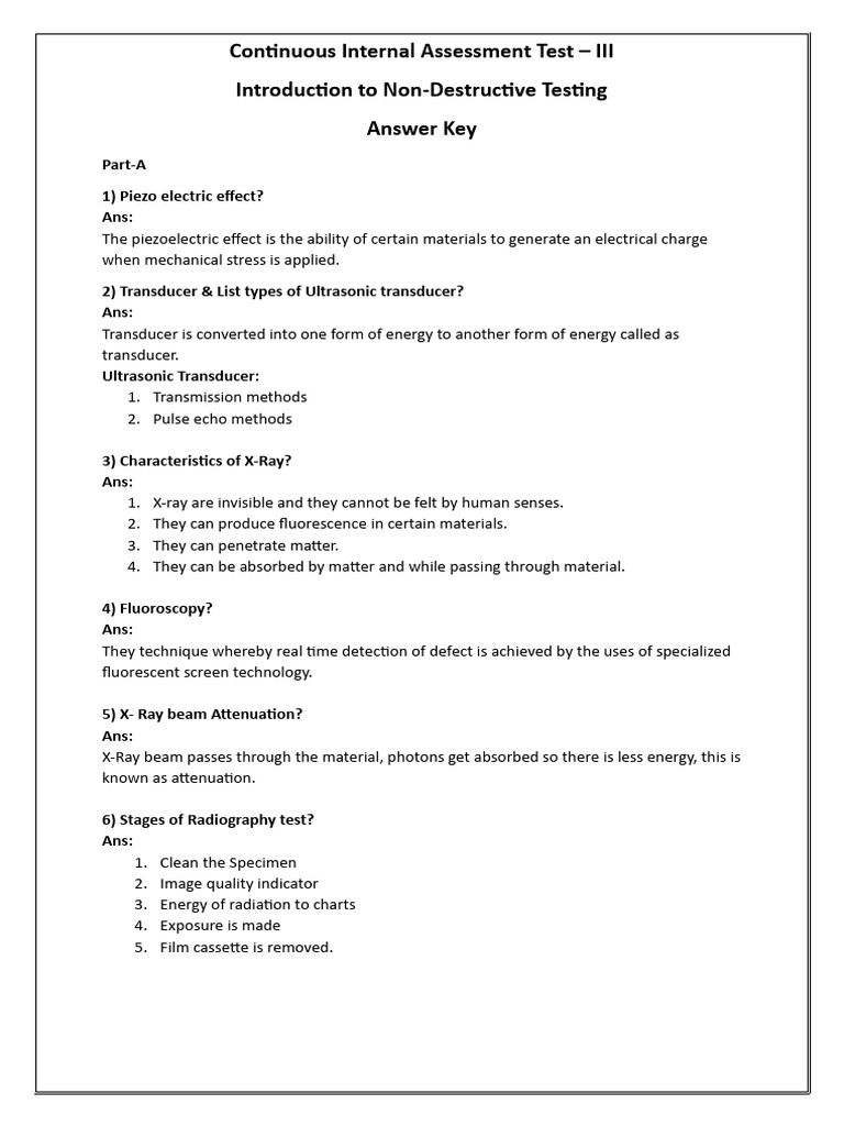 Continuous Internal Assessment Test III (Answer Key) | PDF